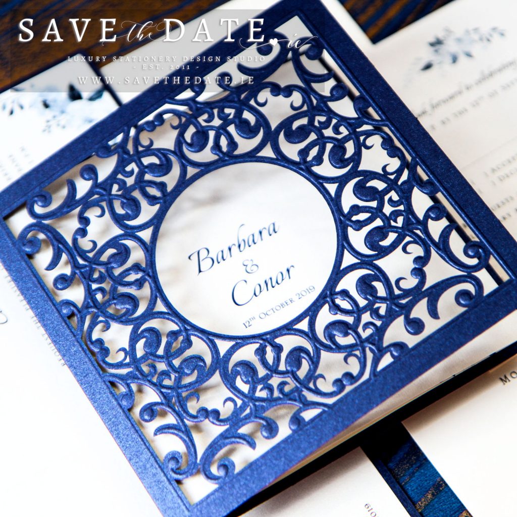 Navy and ivory floral square invitation | Wedding Invitations and ...