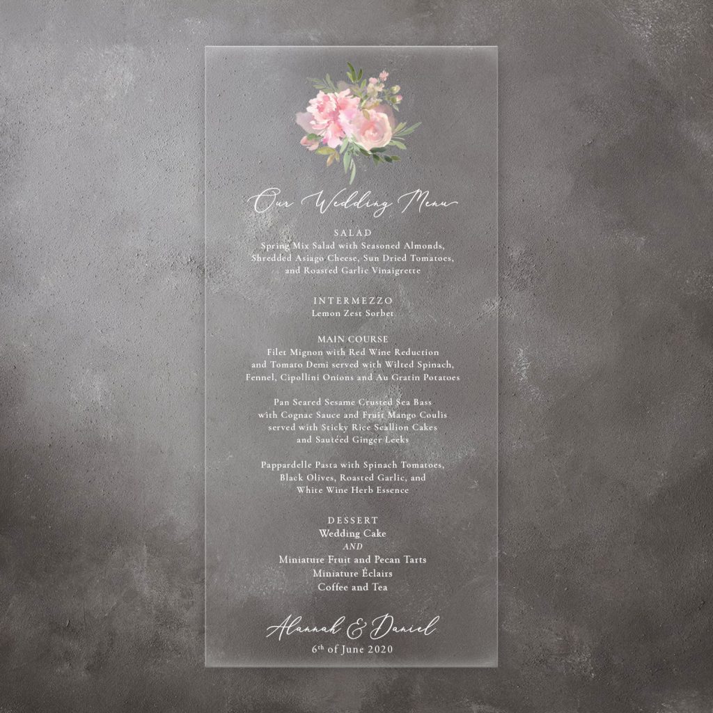 Acrylic custom made wedding menu | Wedding Invitations and Wedding ...
