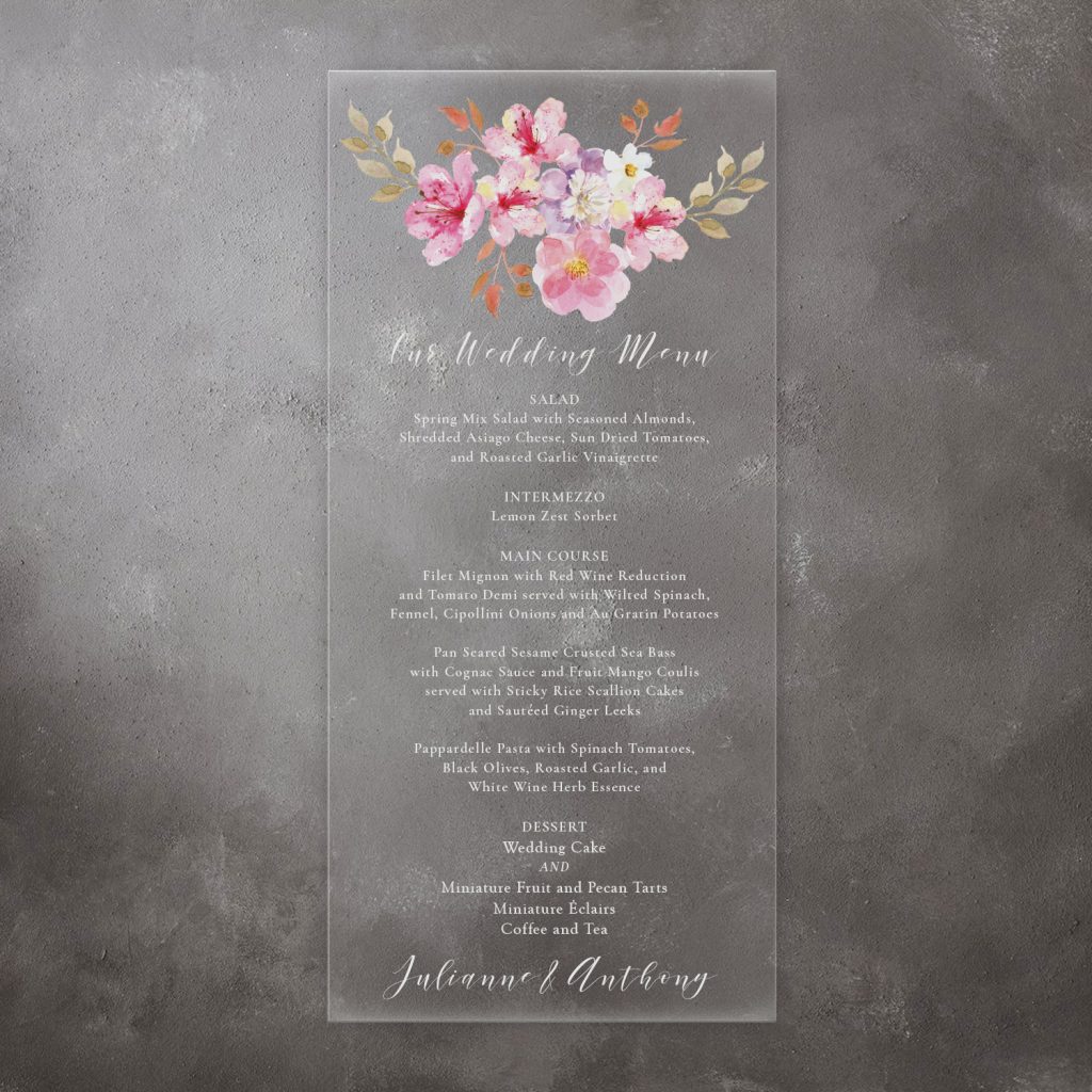 Acrylic custom made wedding menu | Wedding Invitations and Wedding ...
