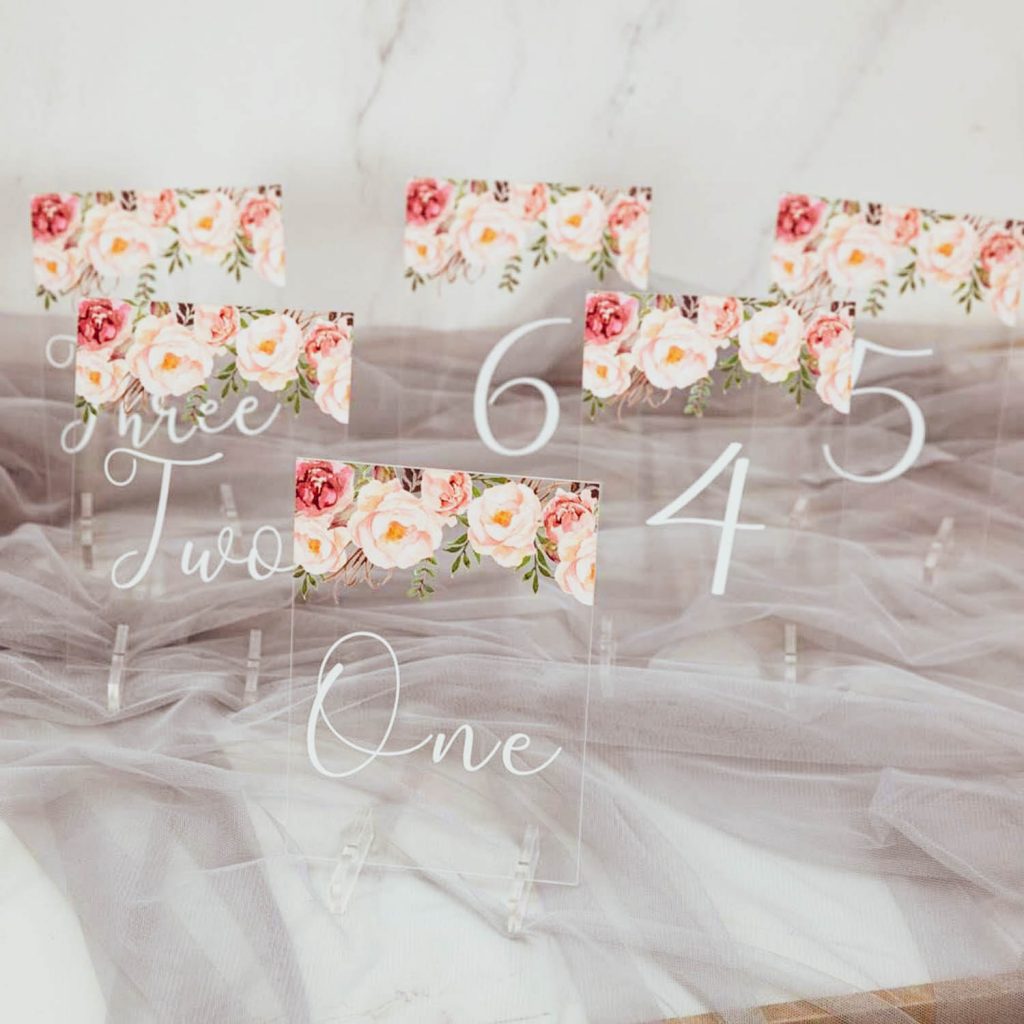 Rustic Blush pink floral watercolour acrylic table cards | Wedding ...