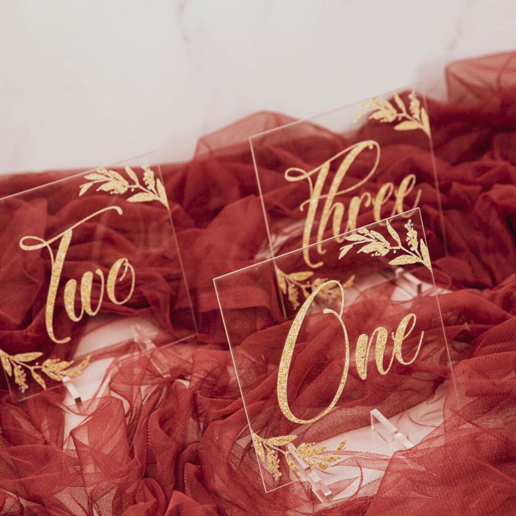 Gold leaves acrylic table cards | Wedding Invitations and Wedding ...