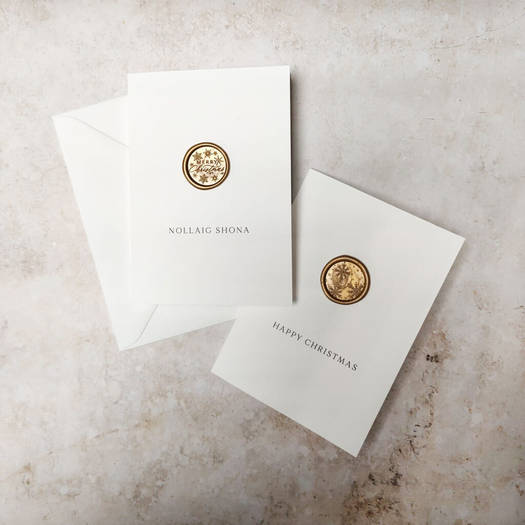 4 Christmas Cards with Wax Seals, Nollaig Shona, Merry Christmas ...