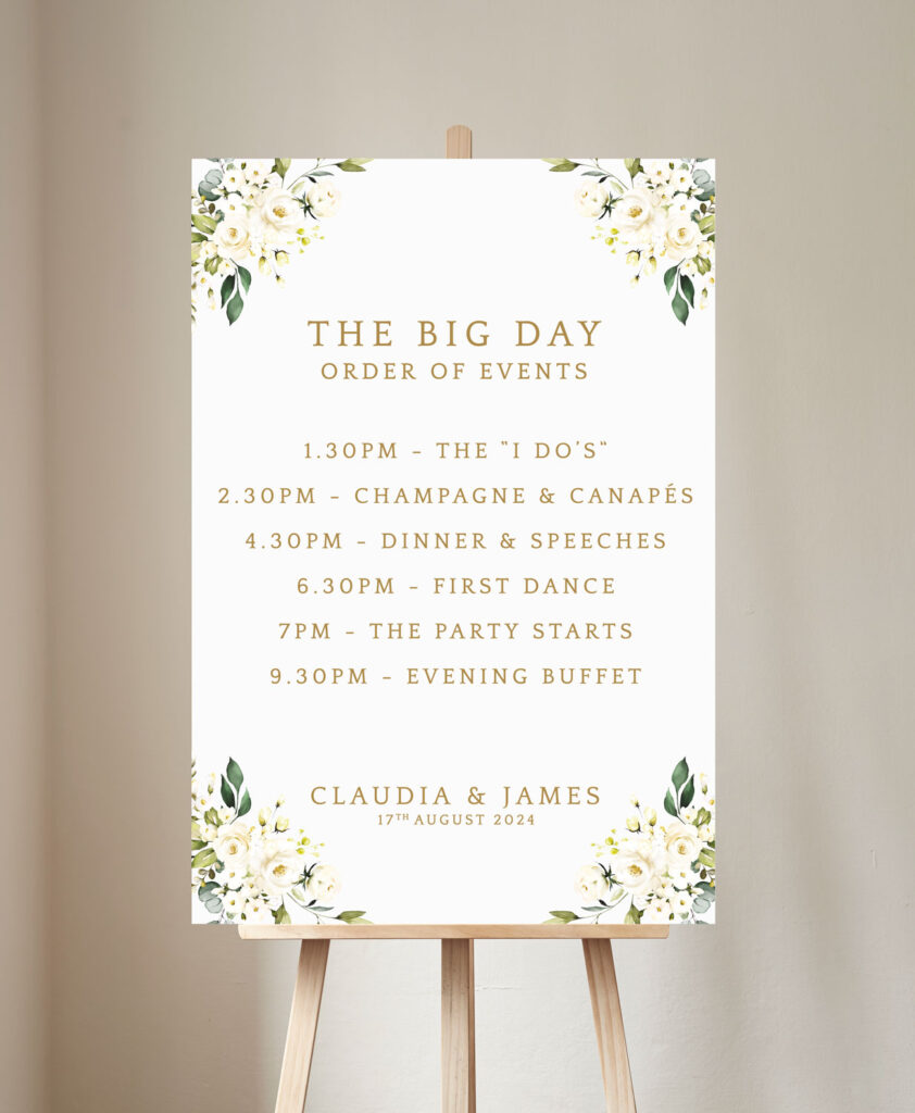 Order of the day Wedding Sign Various Designs | Wedding Invitations and ...