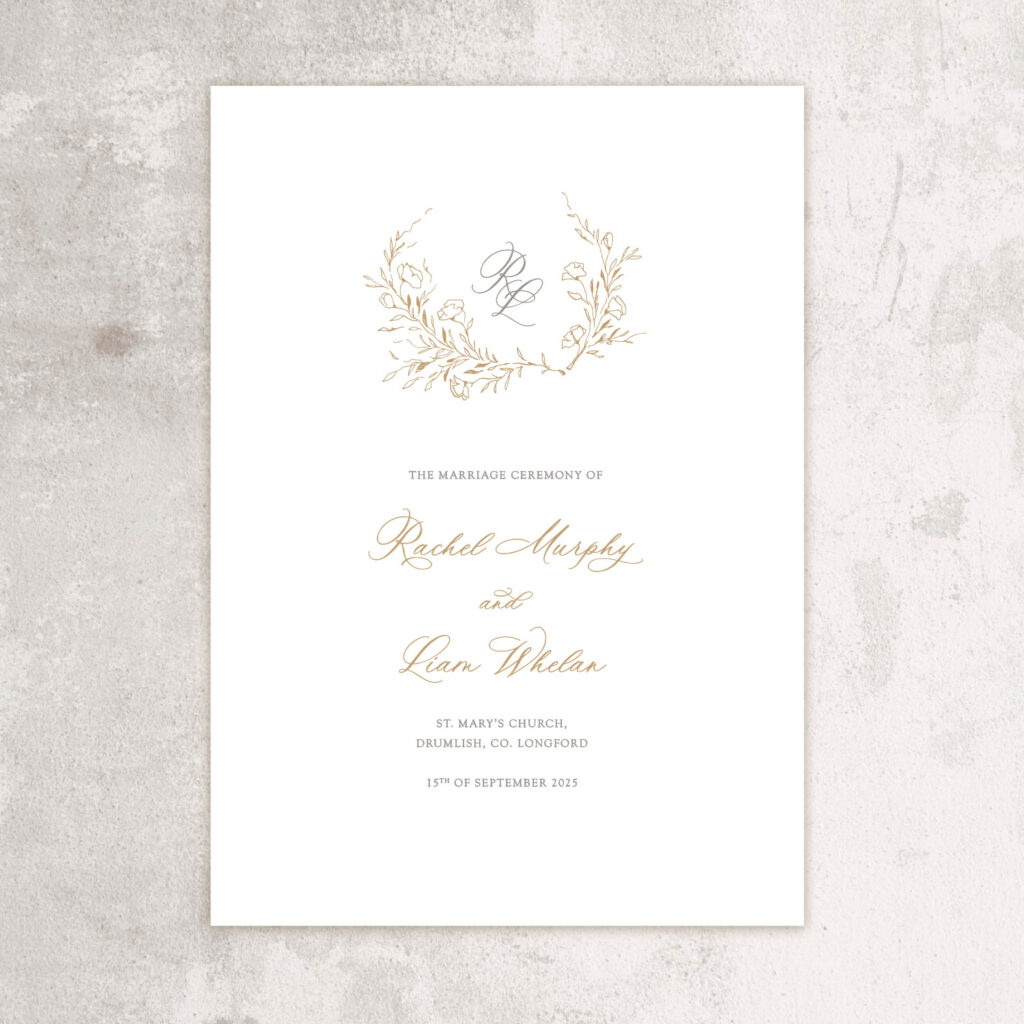 Delicate wreath monogram mass ceremony booklet | Wedding Invitations and Wedding Stationery ...