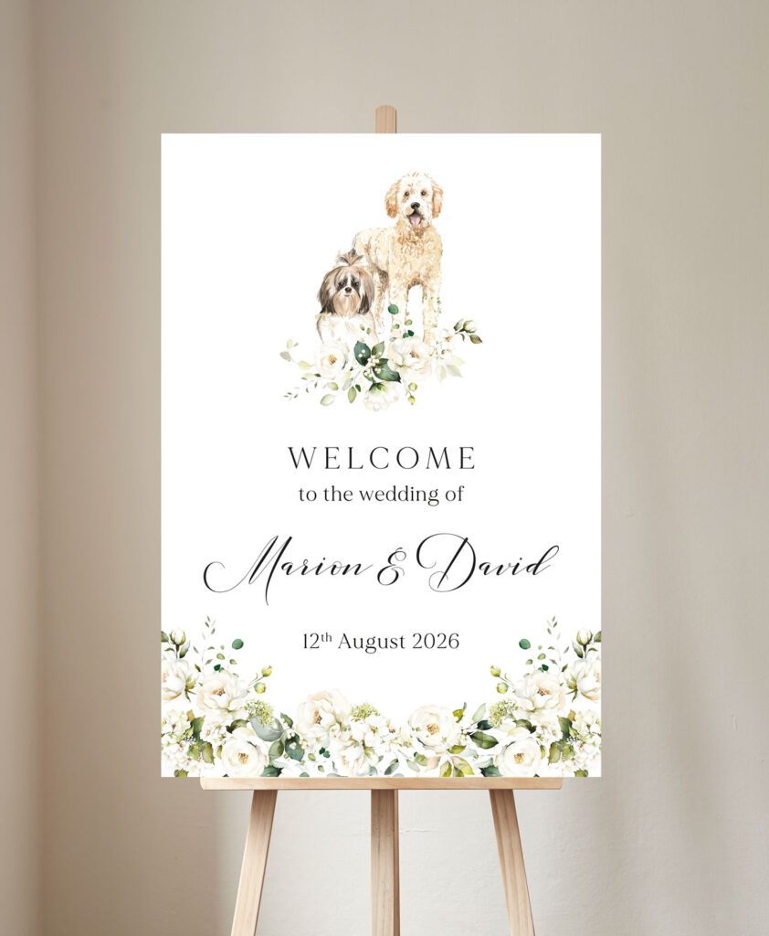 Dog Pet Portrait Wedding Welcome Sign, Various Designs | Wedding ...
