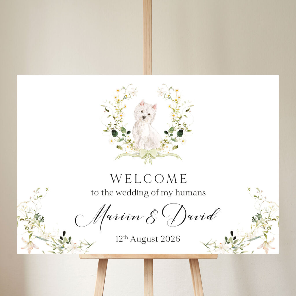 Dog Pet Portrait Wedding Welcome Sign, Various Designs | Wedding ...